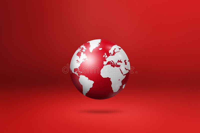 World Globe, Earth Map, Isolated on Red. Horizontal Background Stock ...