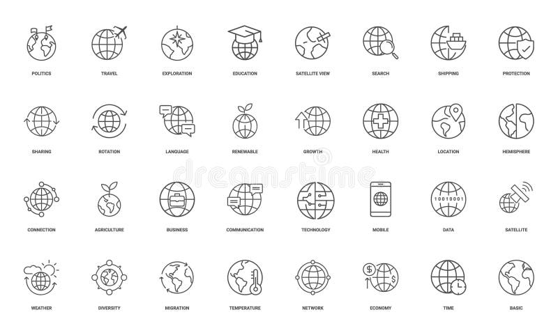 World Globe Essential Basic Line Icons, Unity Diverse International ...