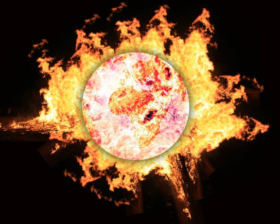 World globe on fire stock illustration. Illustration of environment ...