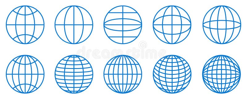 World Globe Grids Icon Set, Earth Longitude and Latitude Line, Set ...