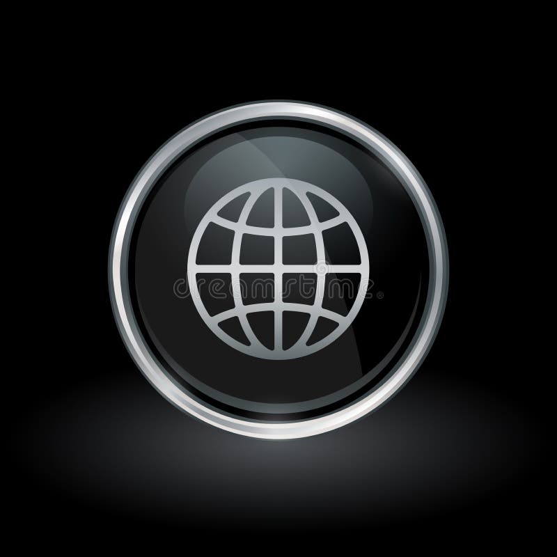 World Globe Icon Inside Round Silver and Black Emblem Stock Vector ...