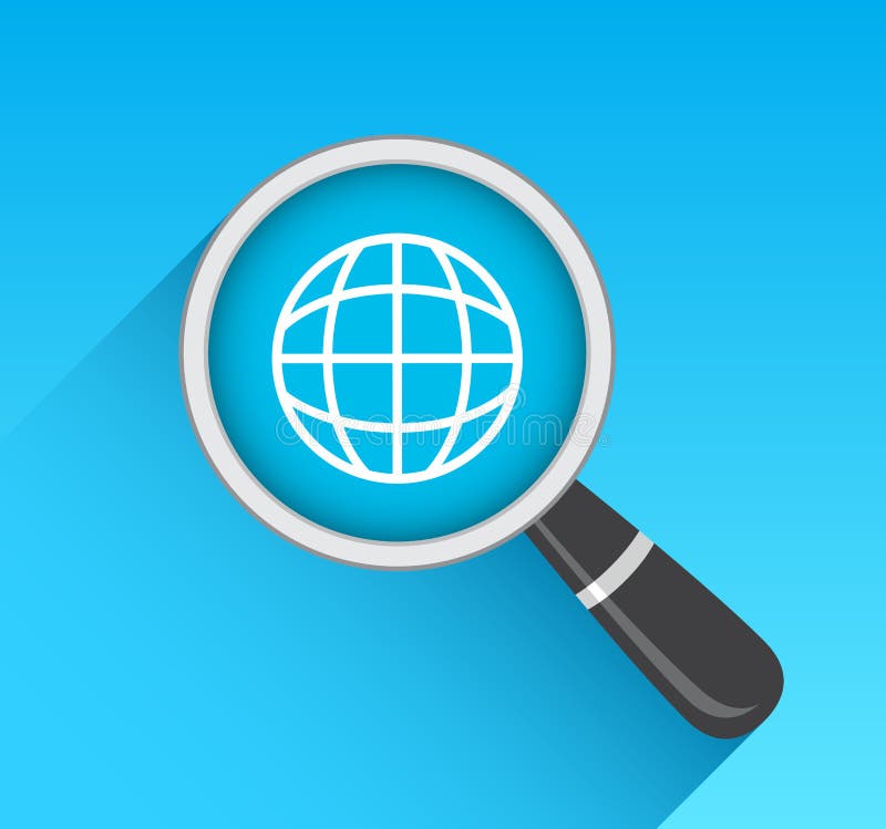 World Globe Icon Magnifying Glass Stock Vector - Illustration of lens ...
