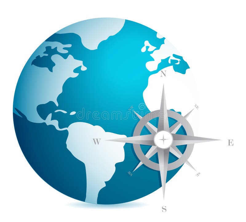 World Globe Illustration with Compass Stock Vector - Illustration of ...