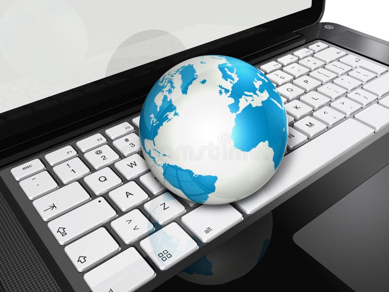 World Globe on a Laptop Computer Stock Illustration - Illustration of ...