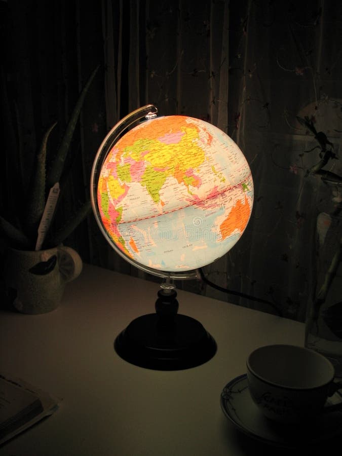 The World Globe Lit Up stock photo. Image of desk, education - 197335380