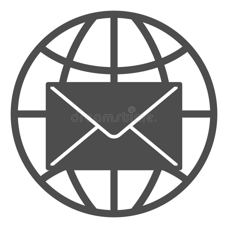 World Globe with Mail Envelope Solid Icon, Postage Delivery Concept ...