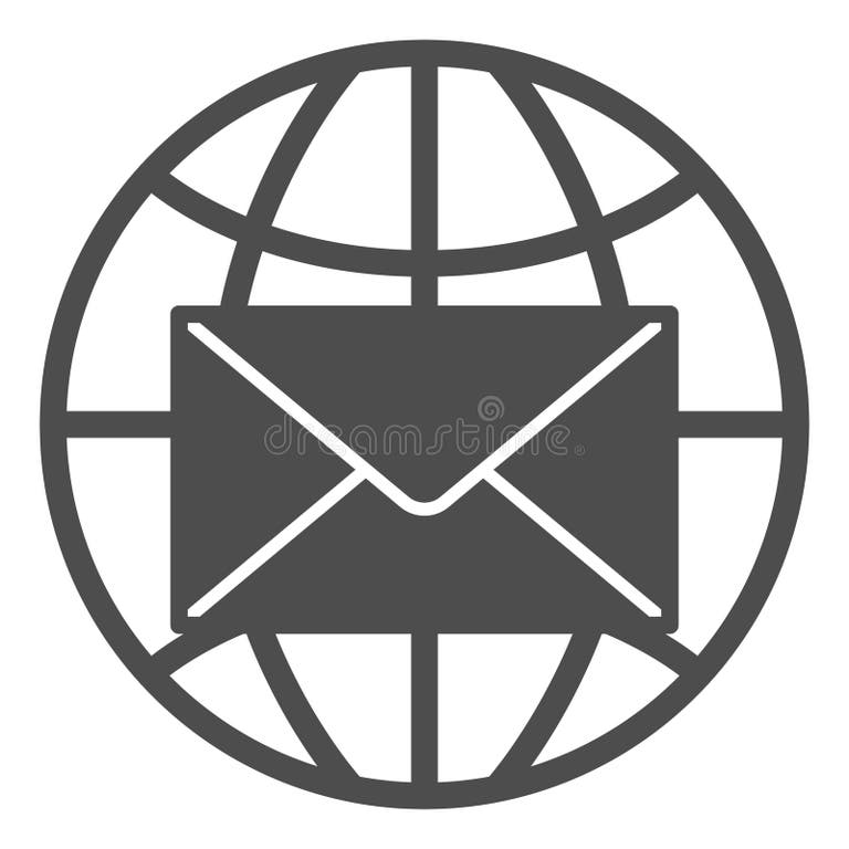World Globe with Mail Envelope Solid Icon, Postage Delivery Concept ...