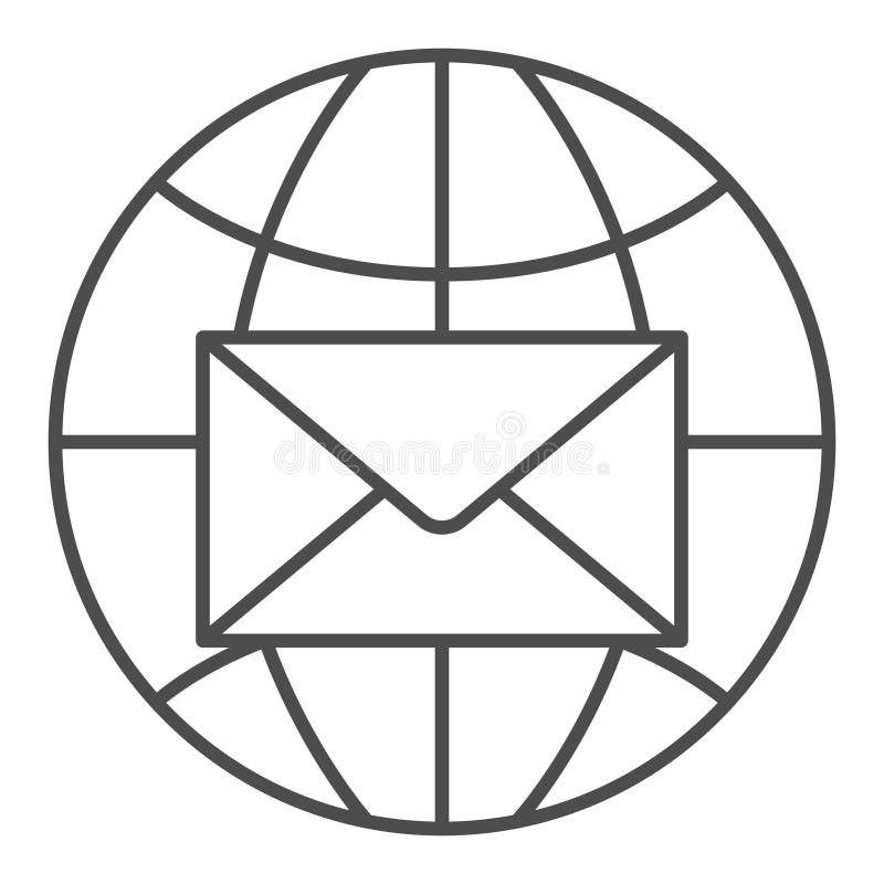 World Globe with Mail Envelope Thin Line Icon, Postage Delivery Concept ...