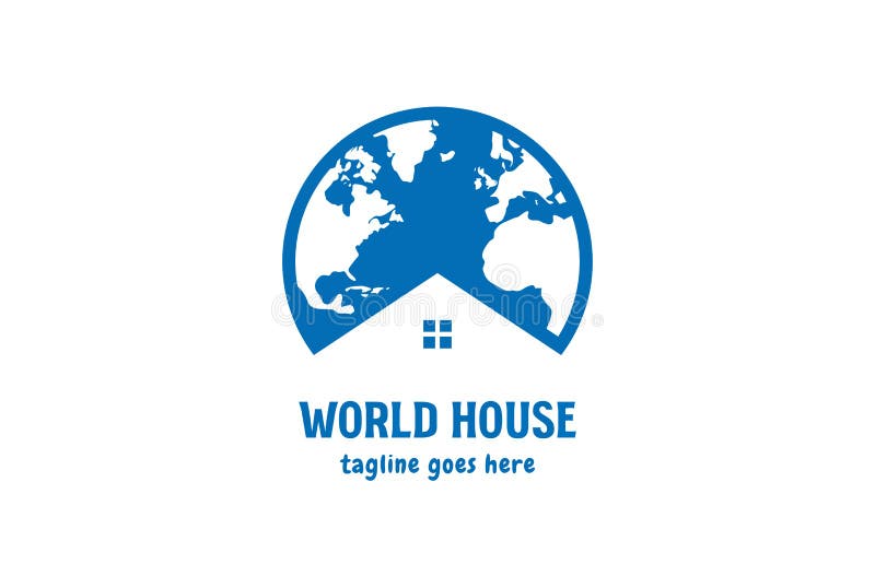 World Globe Map with House Roof Logo Design Stock Illustration ...
