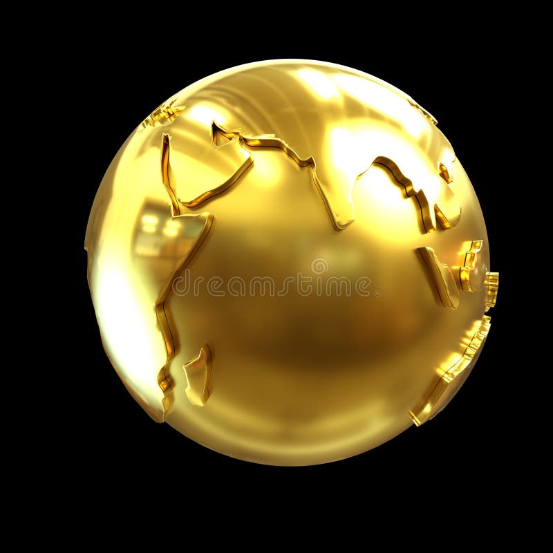 World Globe Maps Gold 3D Rendering Stock Illustration - Illustration of ...