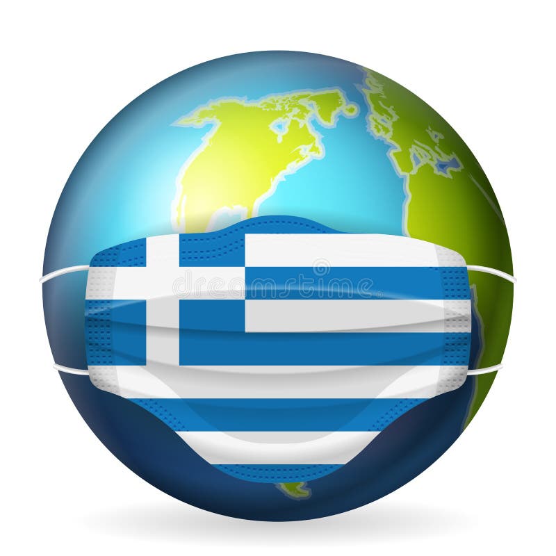 World Globe with Medical Mask Greece Flag Stock Vector - Illustration ...