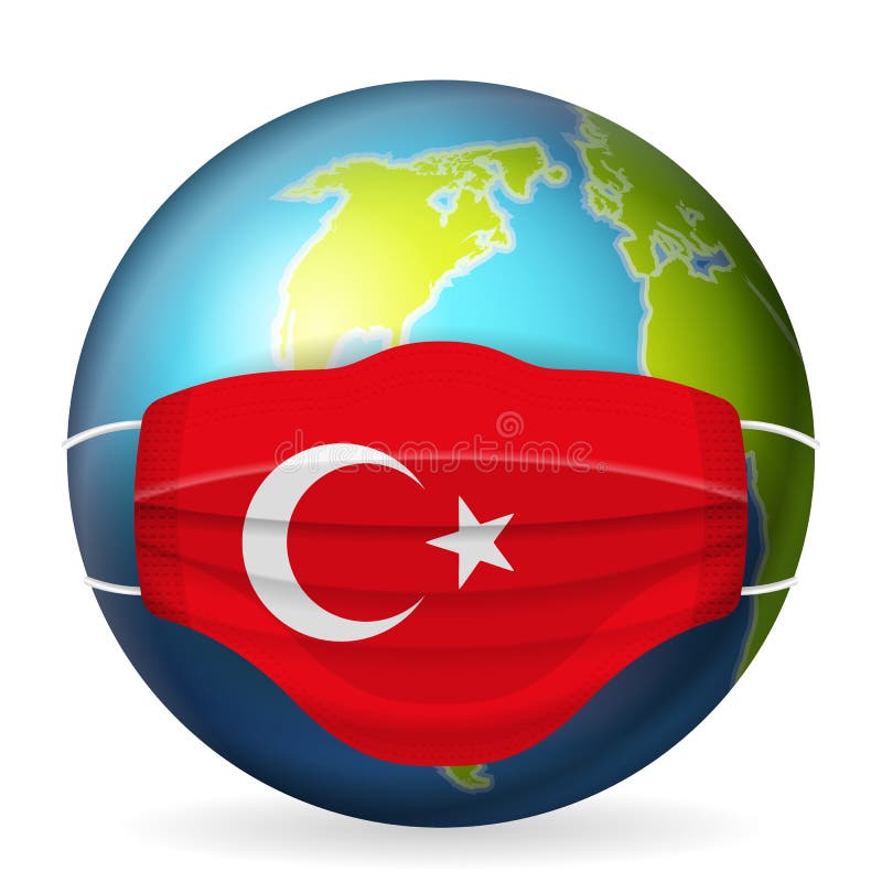 World Globe with Medical Mask Turkey Flag Stock Vector - Illustration ...