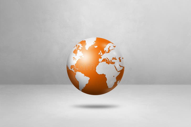 World Globe, Orange Earth Map, Isolated on White. Horizontal Background ...