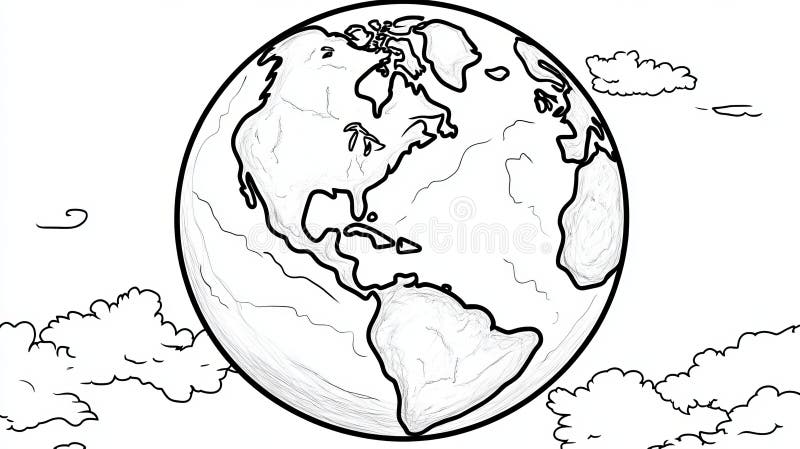 World Globe Outline, Globe Drawing for Coloring Book, Black and White ...