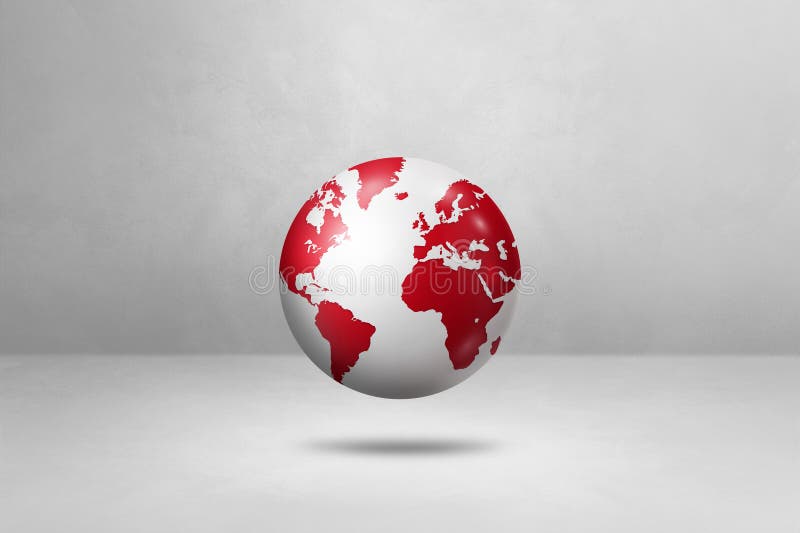 World Globe, Red Earth Map, Isolated on White. Horizontal Background ...