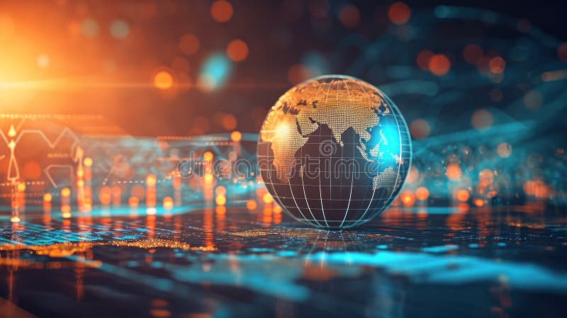 The World Globe Stands in Front of a Line Graph and Chart Stock Image ...