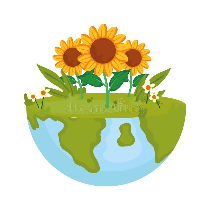 World Globe with Sunflowers Stock Vector - Illustration of sunflower ...