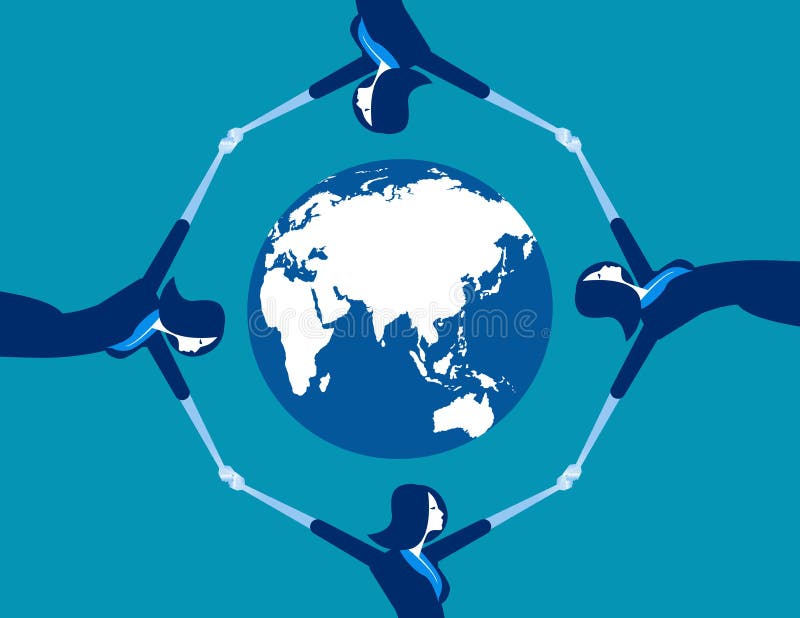 A World Globe Surrounded by Business People. Concept Business Vector ...