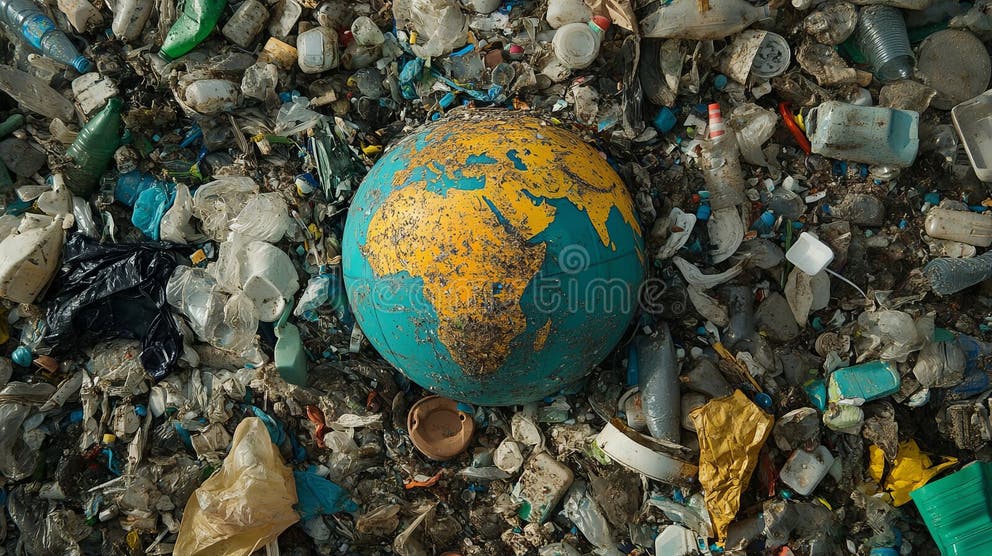 World Globe Surrounded by Plastic Waste. Environmental Pollution ...