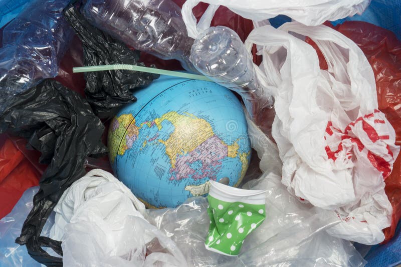 World Globe with Waste Plastic in Trash Bin Stock Image - Image of ...