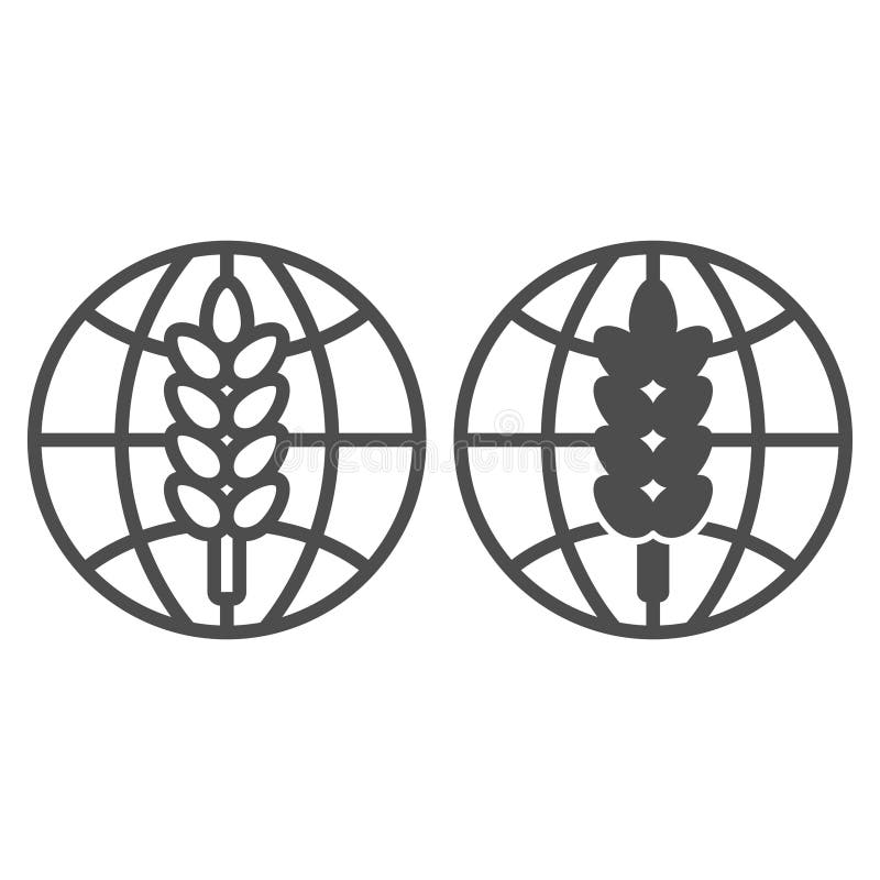 World Globe with Wheat Plant Line and Solid Icon, Wheat Production ...