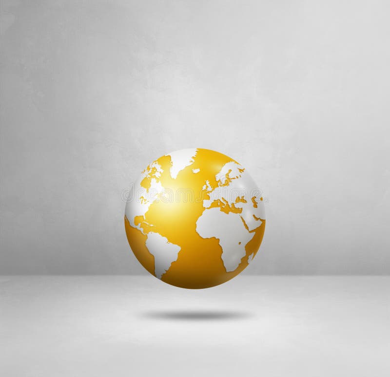 World Globe, Yellow Earth Map, Isolated on White. Square Background ...