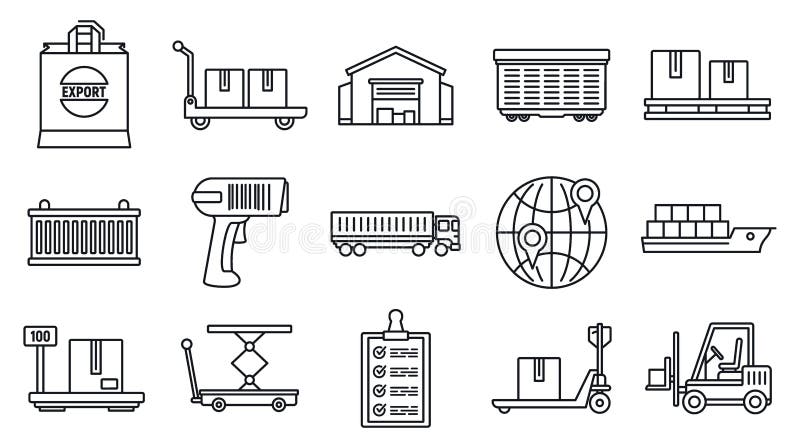 World Goods Export Icons Set, Outline Style Stock Vector - Illustration ...