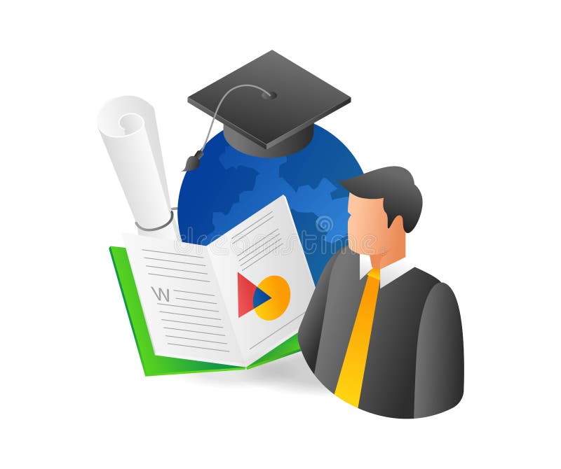 A World Graduate Student in Flat Isometric Illustration Design Stock ...