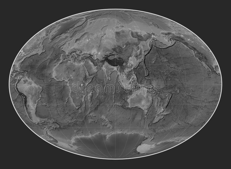 World Map. Grayscale. Aitoff Projection. Meridian: 0 Stock Illustration ...