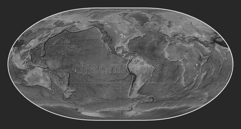 World Grayscale Map - -90 PM. Loximuthal Stock Illustration ...