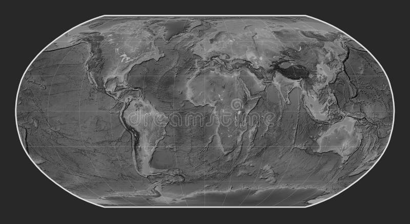 World Map. Grayscale. Times Projection. Meridian: -90 West Stock ...