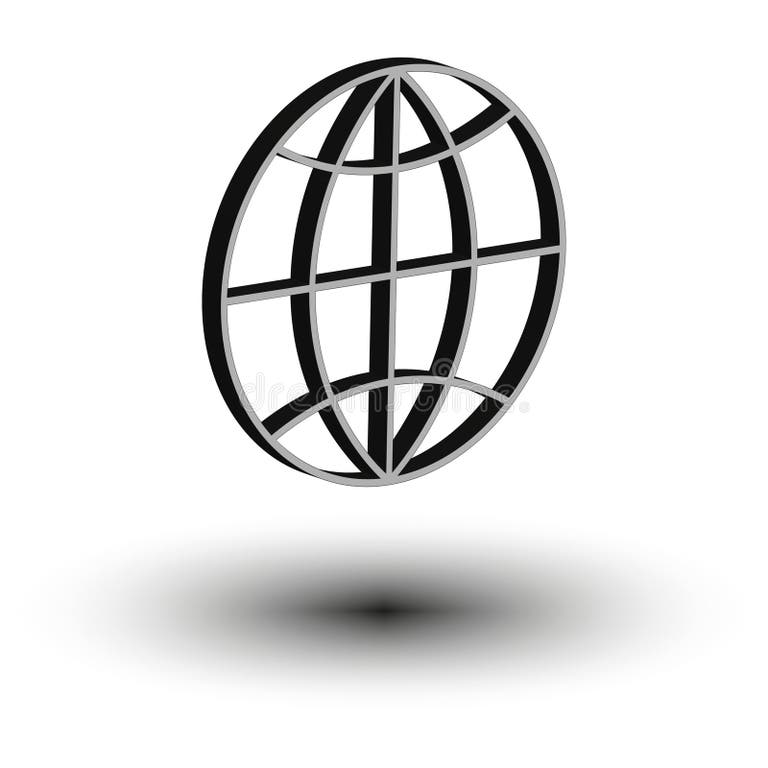 World Grid Icon. Floating Globe Vector. Shadow Base Symbol. 3D Black ...