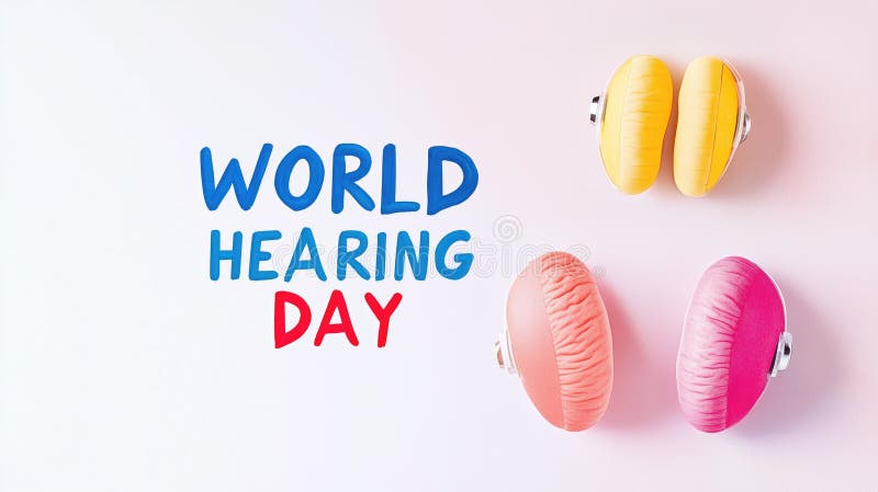 World Hearing Day Concept with Colorful Ear Muffs on White Background ...