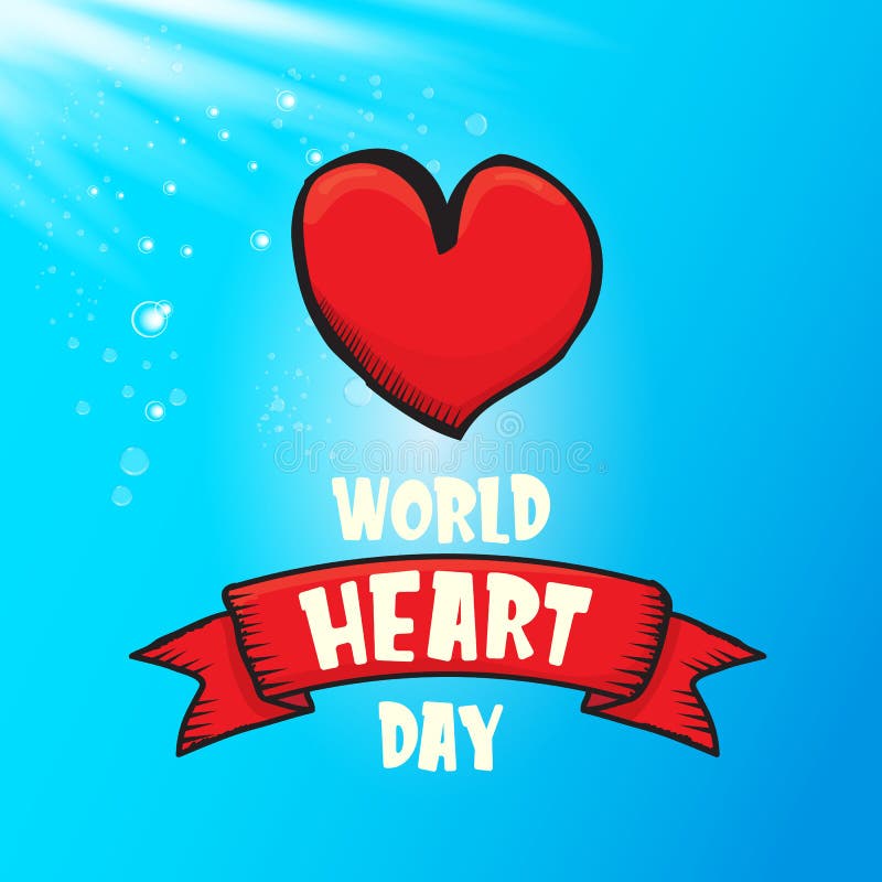 World Heart Day Banner or Background with Heart Isoalted on Blue Layout ...