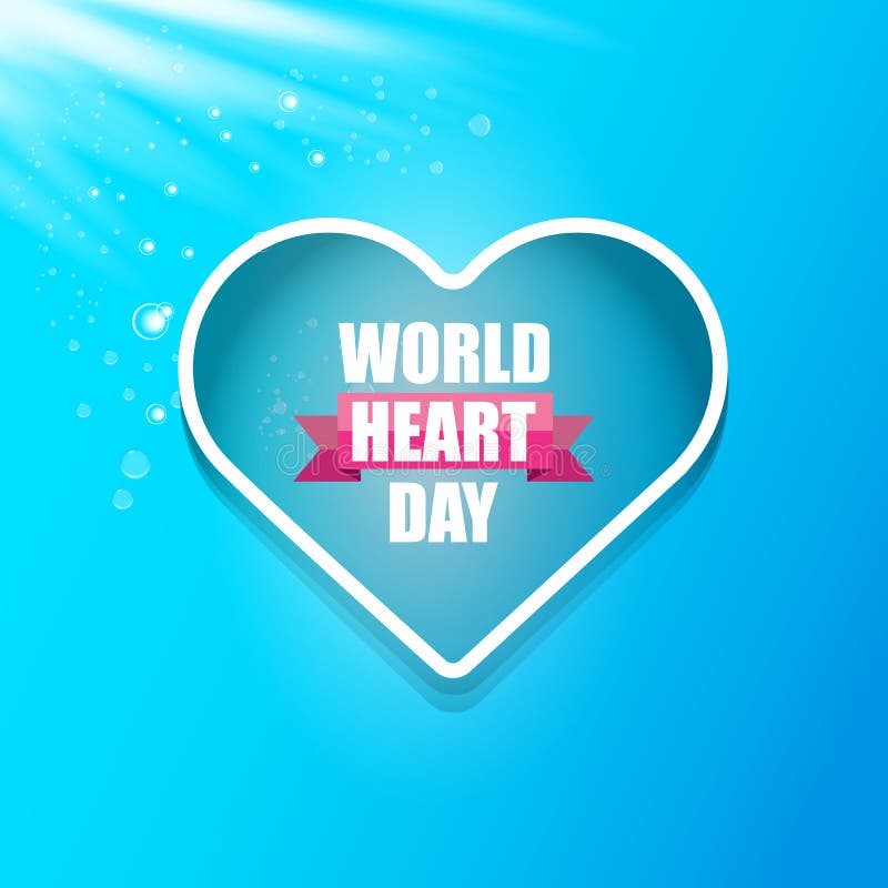World Heart Day Banner or Background with Heart Isoalted on Blue Layout ...