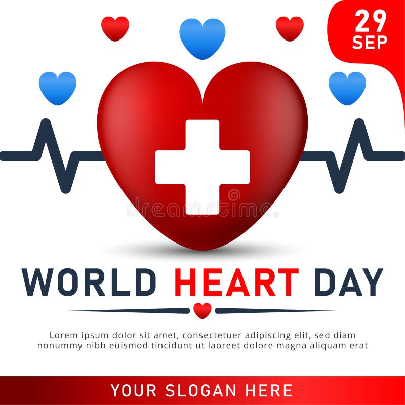 World Heart Day Poster. Web Banner with Red Heart Stock Vector ...