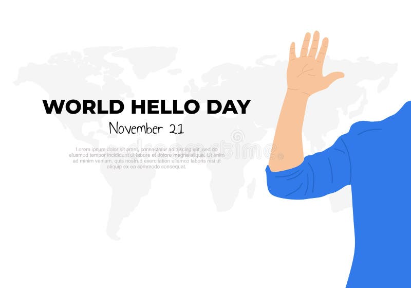 World Hello Day Background with Earth Map and Hand Five Isolated on ...