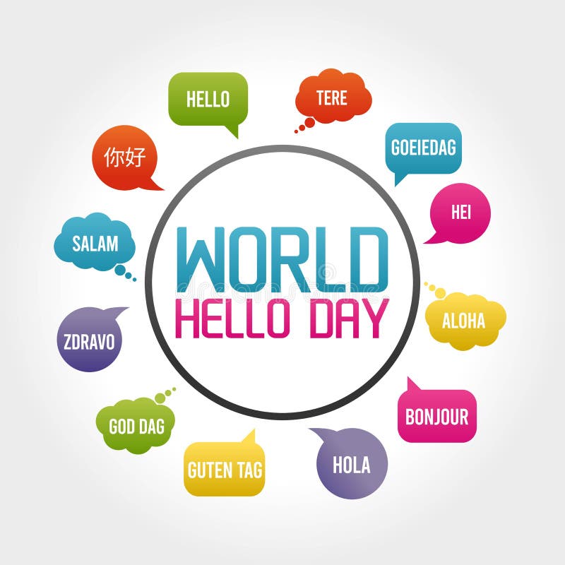 World hello day typography stock vector. Illustration of media - 259485729