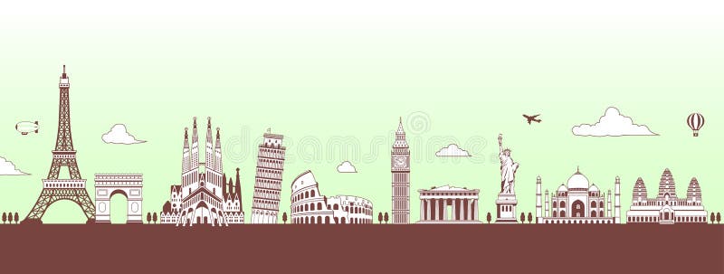 World Heritage / Famous Landmark Buildings Vector Illustration Side by ...