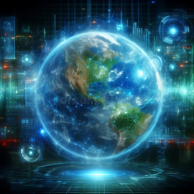 World Hologram for World with Future Technology , Globalization Concept ...