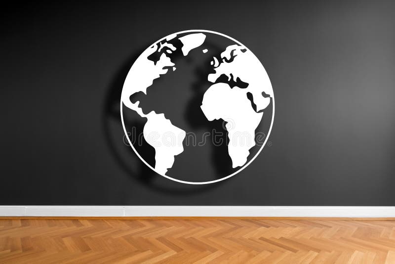 World Illustration Icon on Wall Background in Empty Room -simple Earth ...