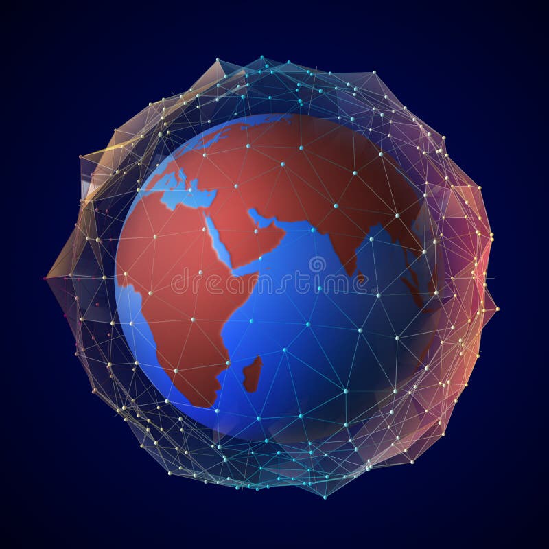 World Image, Surrounded by a Web, Connected by Lines Stock Illustration ...