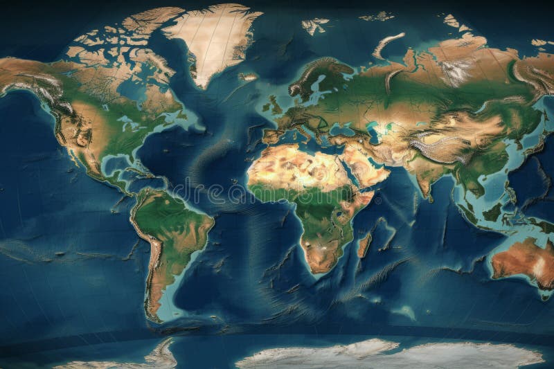 World Knowledge Map Natural Relief. Generate Ai Stock Illustration ...