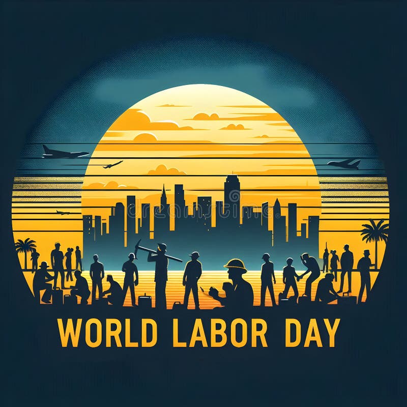 World Labor Day Concept with Workers Silhouettes on Sunset Background ...