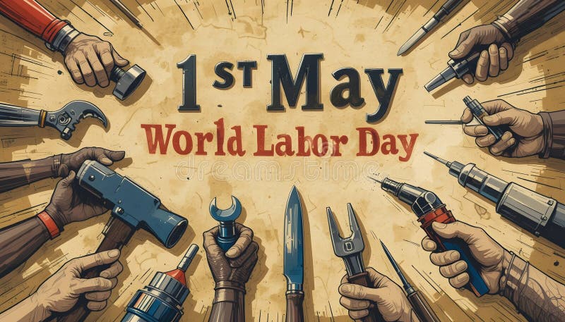 World Labour Day Celebration Featuring Tools Symbolizing Work Unity and ...