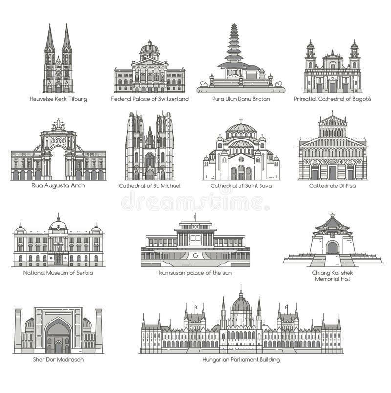 World Landmark Icon Set stock vector. Illustration of arch - 66057296