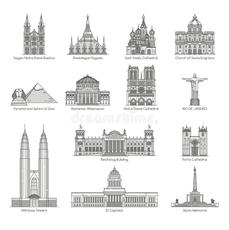 World Landmark Icon Set editorial stock photo. Illustration of ...