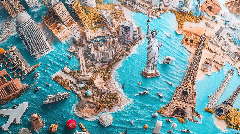 World Landmarks Collage Travel Map Stock Photo - Image of travel ...