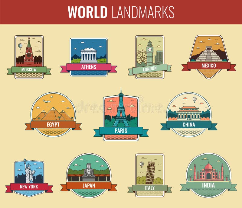 World Landmarks Icon Set. Travel and Tourism Editorial Stock Photo ...