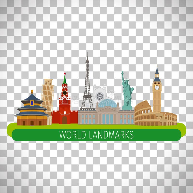 World Landmarks on Transparent Background Stock Vector - Illustration ...